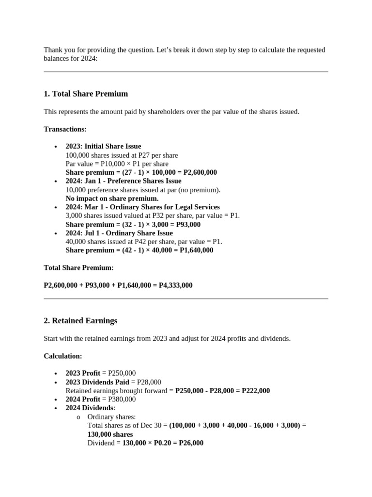 Thank You For Providing The Question | PDF | Dividend | Retained Earnings