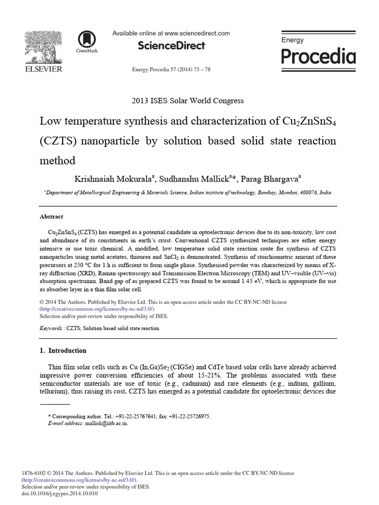 CZTS 1 | PDF | Solid State Chemistry | Solar Cell