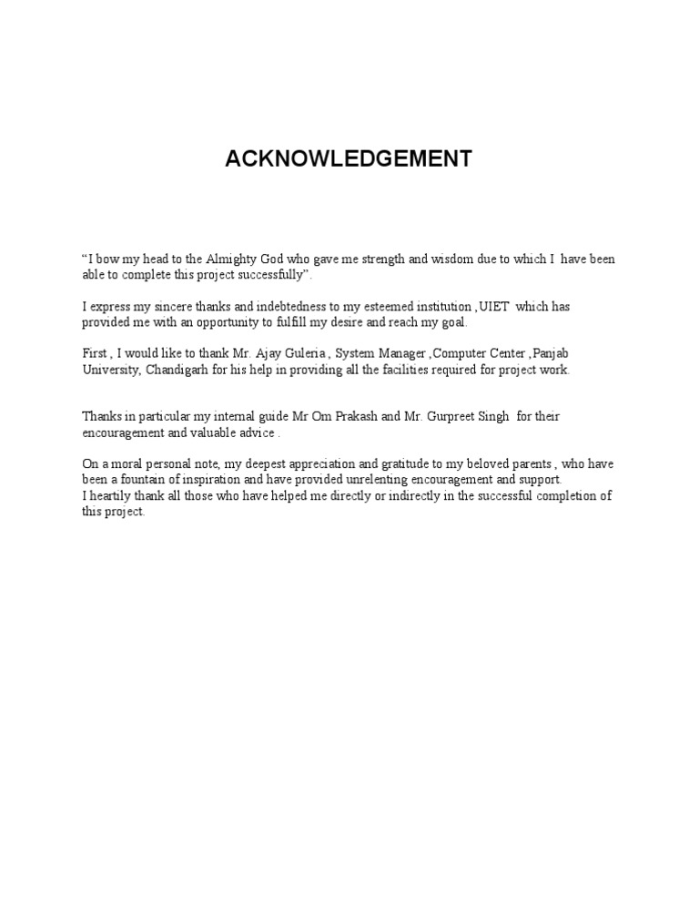 Project Acknowledgements And Gratitude Pdf