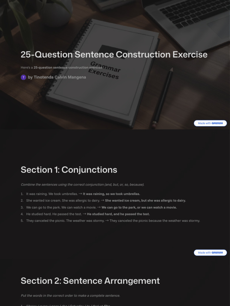 25 Question Sentence Construction Exercise | PDF