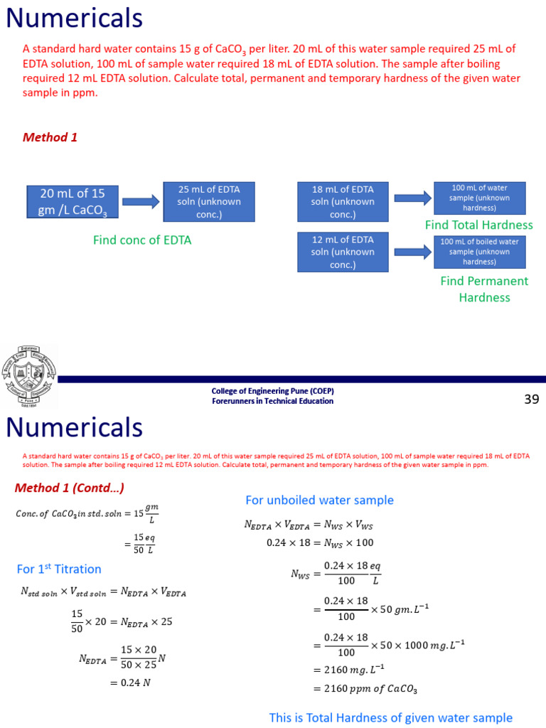 Water Chemistry Numericals | PDF | Chemical Substances | Analytical ...