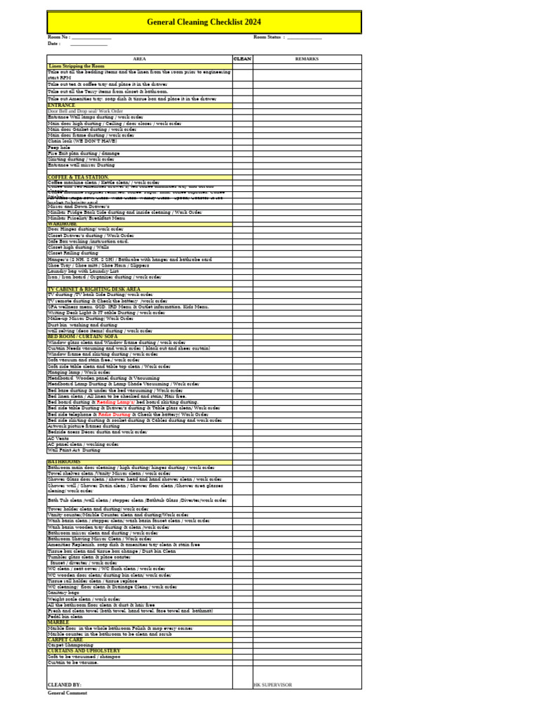 GENERAL CLEANING Check List | PDF | Shower | Bathroom