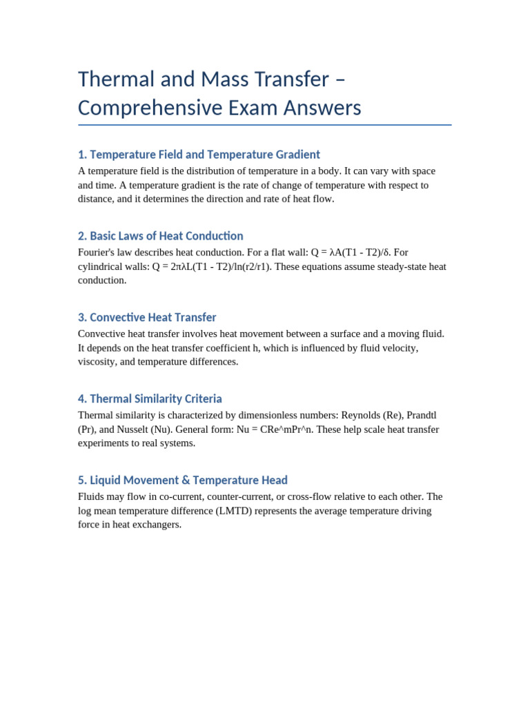 Thermal and Mass Transfer Exam Answers | PDF