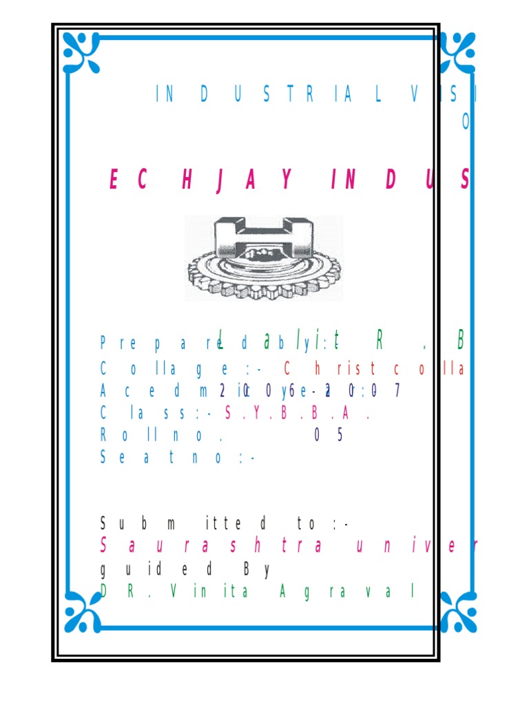 ECH JAY Industries Project Report-Prince Dudhatra | PDF | Market ...