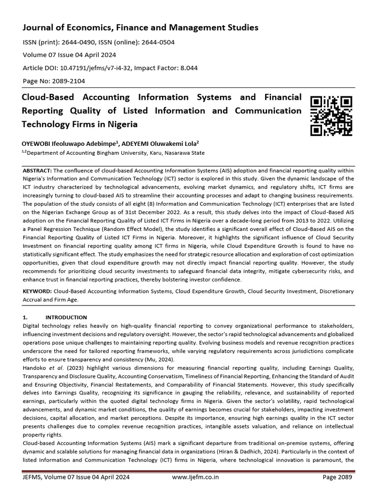 Cloud AIS Impact on ICT Financial Reporting | PDF | Cloud Computing ...