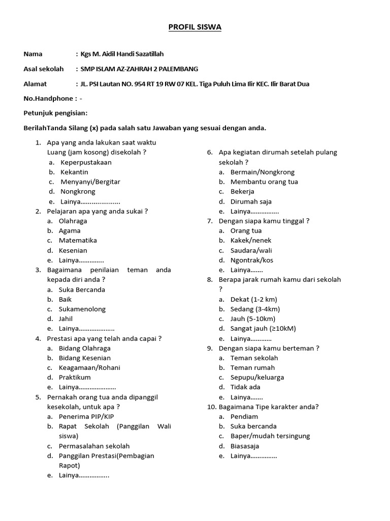 Profil Siswa SPMB | PDF