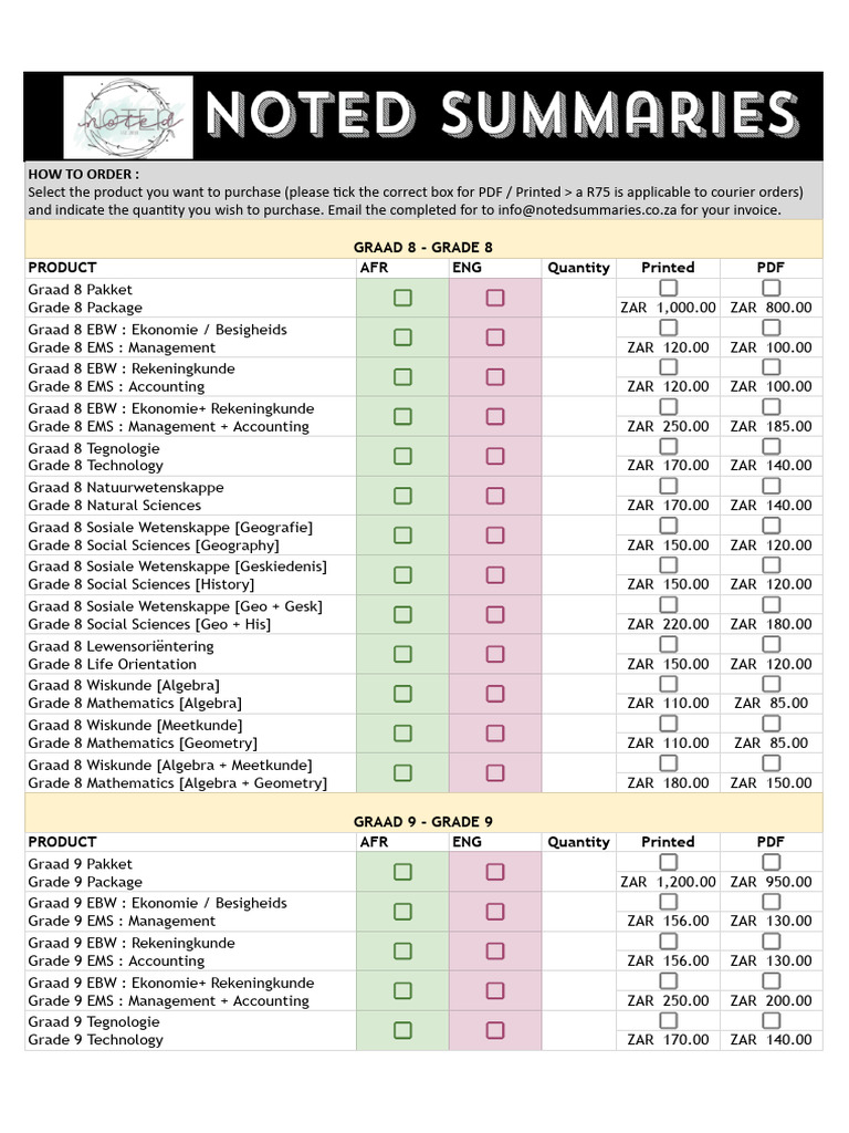 Noted Summaries Current Order Form | PDF | Science | Mathematics