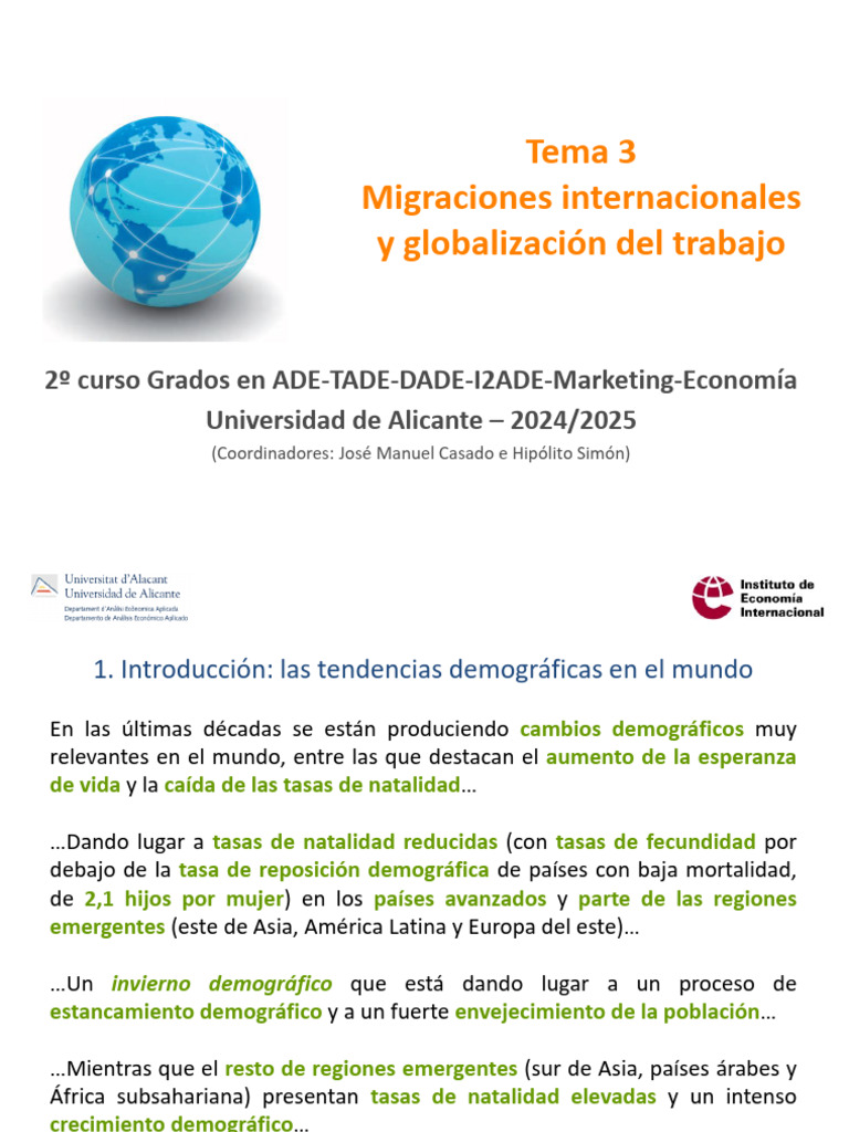 Presentación Tema 3 Migraciones Internacionales | PDF | Migración humana | Inmigración