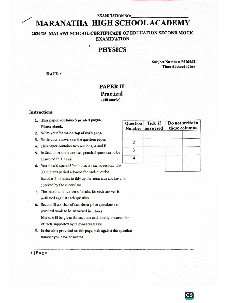 2025 Maranatha Mock 2 Phy p2 | PDF