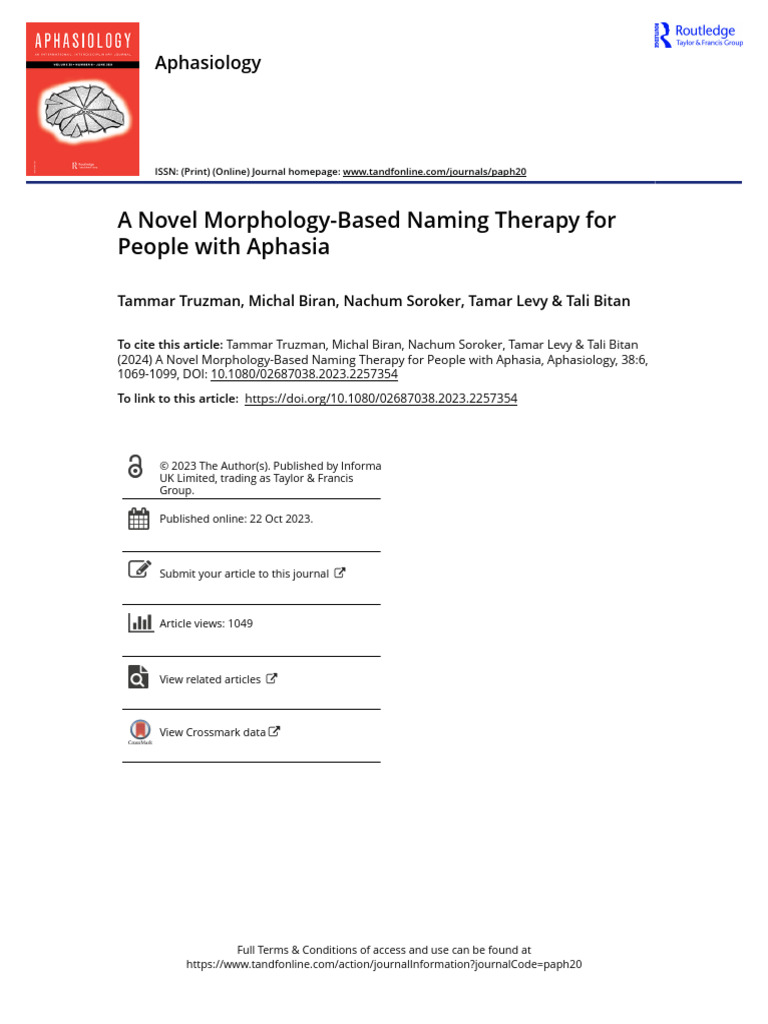 A Novel Morphology-Based Naming Therapy for People with Aphasia | PDF | Aphasia | Word