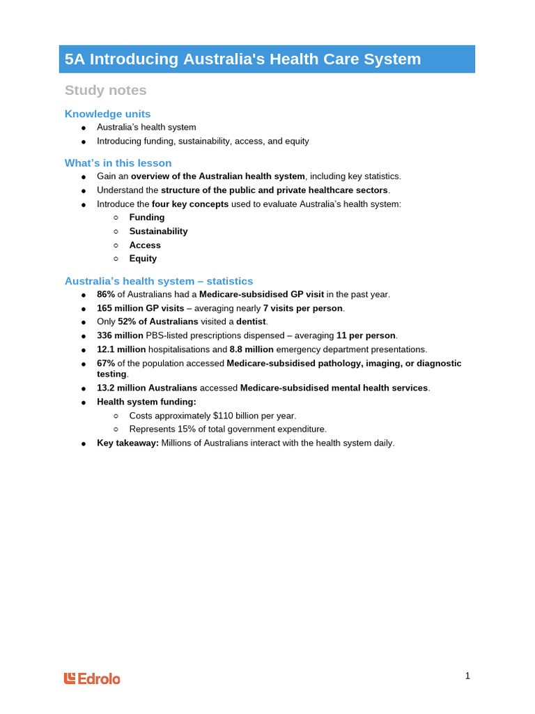5A_Introducing_Australias_health_system_-_Study_notes | PDF | Health ...