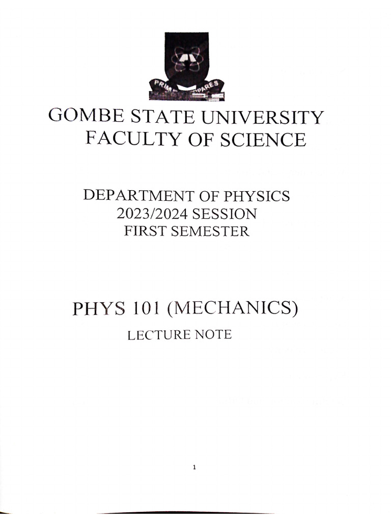 PHY101 Lecture Note | PDF