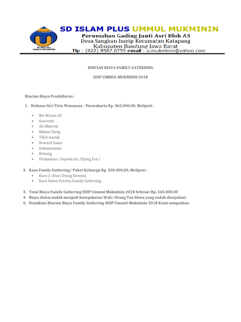Rincian Biaya Family Gathering | PDF