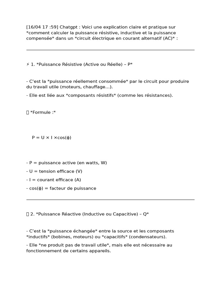 Calcul de la puissance dans un circuit AC | PDF | Puissance (physique ...