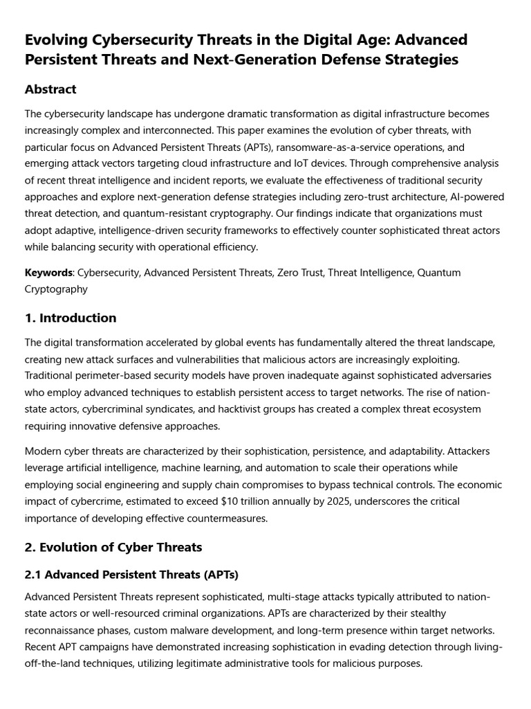 Research Paper 2 - Cybersecurity Threats and Defense | PDF | Security ...