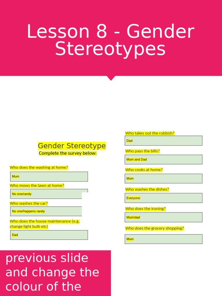 Lesson 8 - Gender Stereotypes | PDF | Gender | Gender Studies