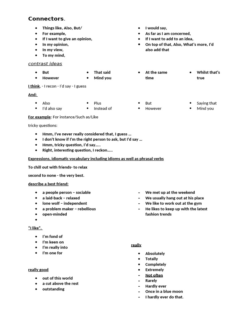 Connectors For Speaking | PDF | Linguistics | Grammar