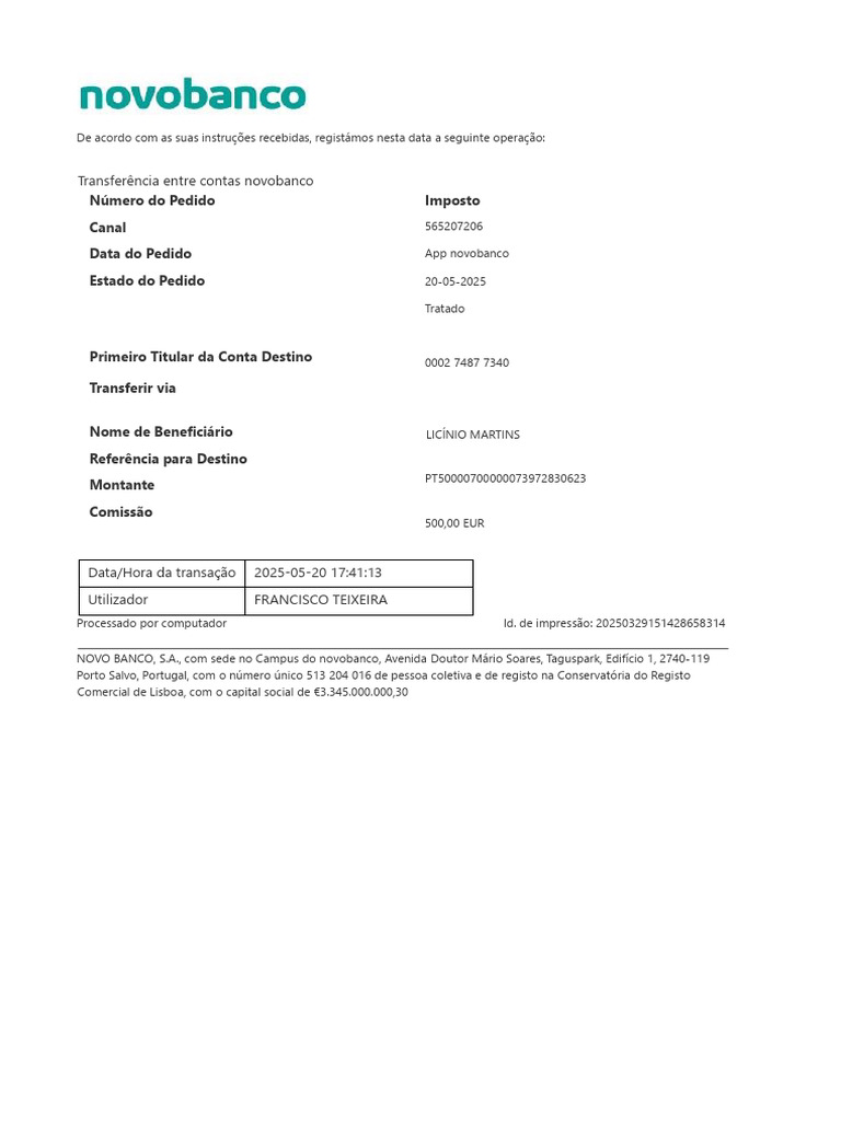 Comprovativo de Transferência | PDF