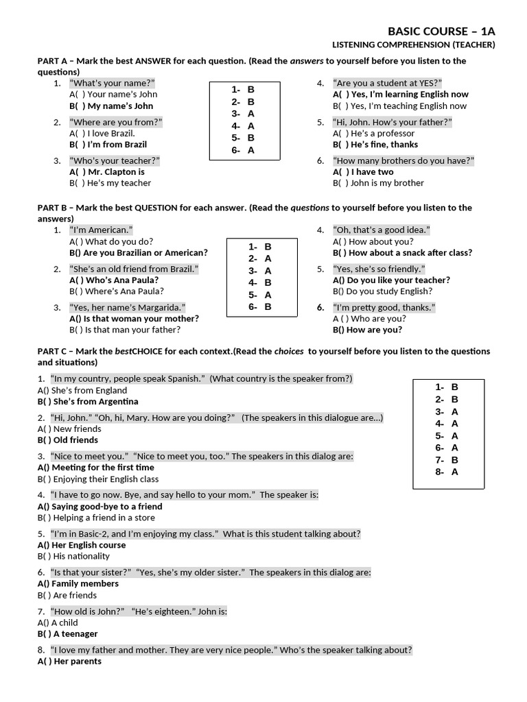 1A - 1st LISTENING COMP - TEACHER | PDF | Linguistics | Human Communication