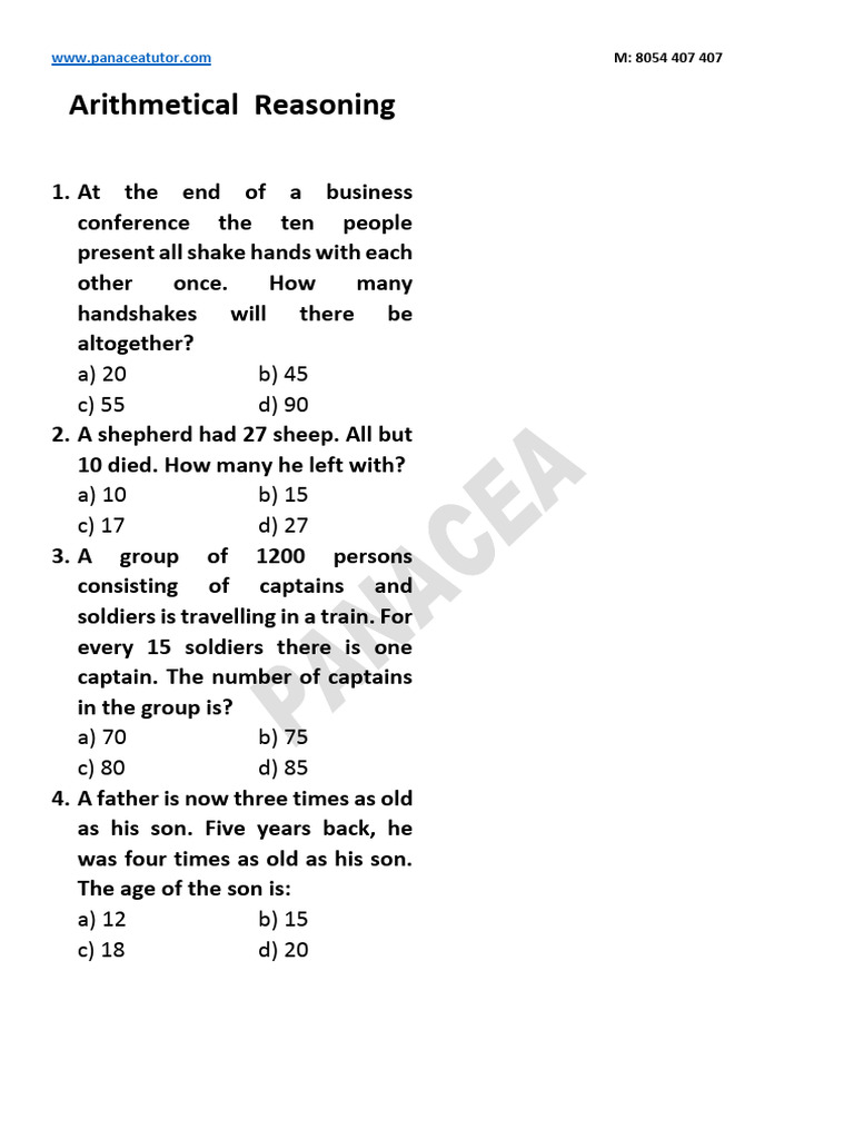 Arithmetical Reasoning 18.08.2021 | PDF
