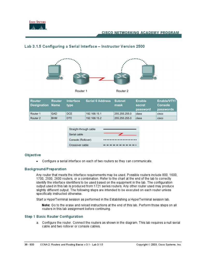 CCNA2 Lab Inst 3 1 5 en | PDF | Router (Computing) | Internet Protocols