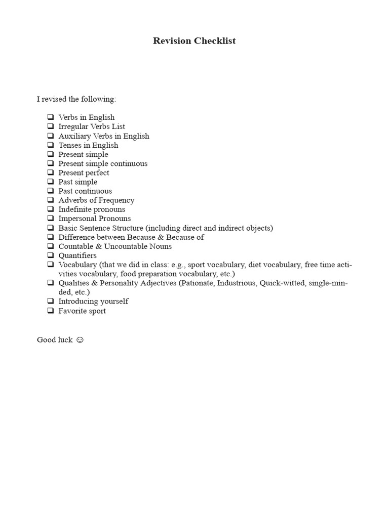 Revision Checklist | PDF