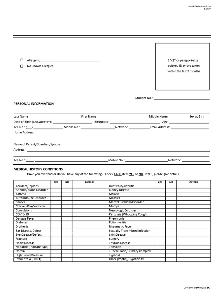 MBC Health Declaration Form | PDF | Informed Consent | Human Diseases ...