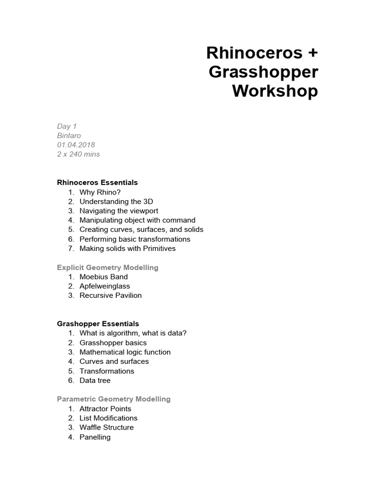 Rhinoceros Grasshopper Day 1 Module | PDF