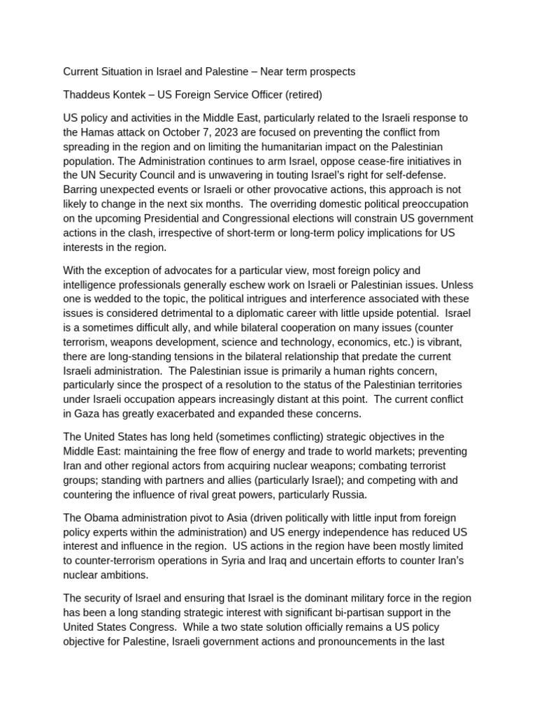 US Policy Impact on Israel-Palestine Conflict | PDF | Israel | World ...