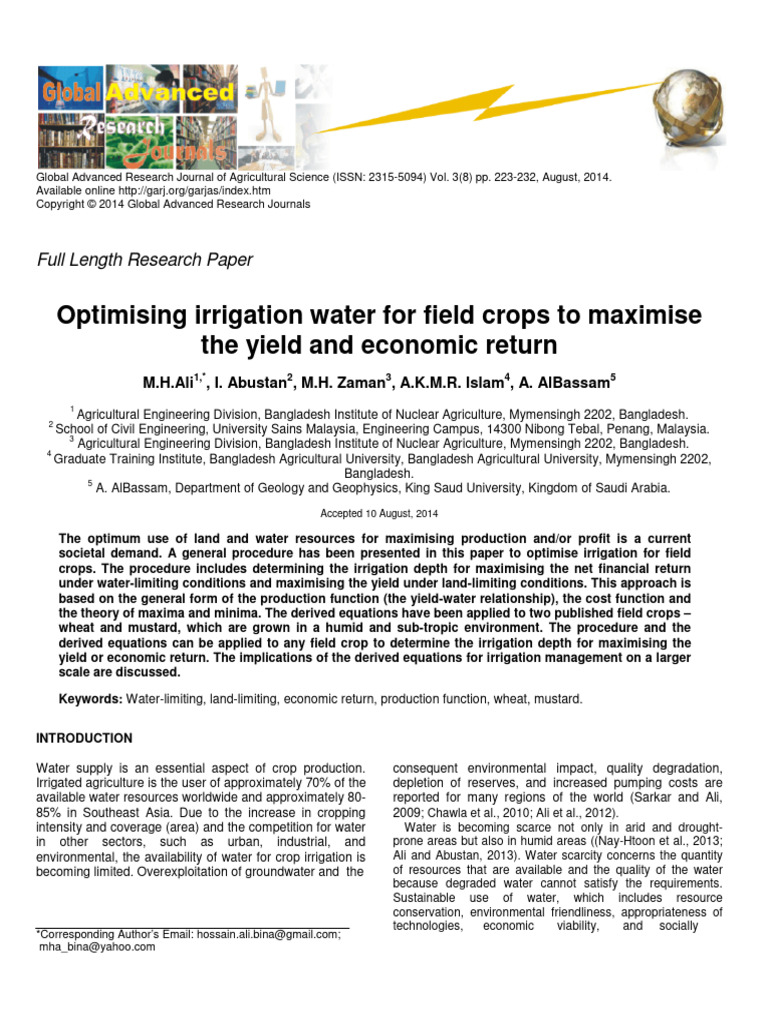 Optimize Irrigation for Crop Yield | PDF | Water | Environmental ...