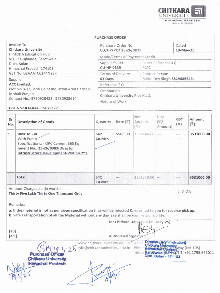 P.O.N.O 0839 Acc Limited Date 19-05-2025 | PDF