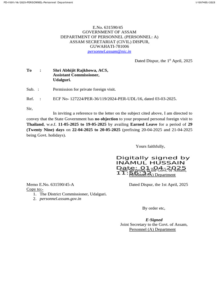 Approval for Foreign Visit of ACS | PDF