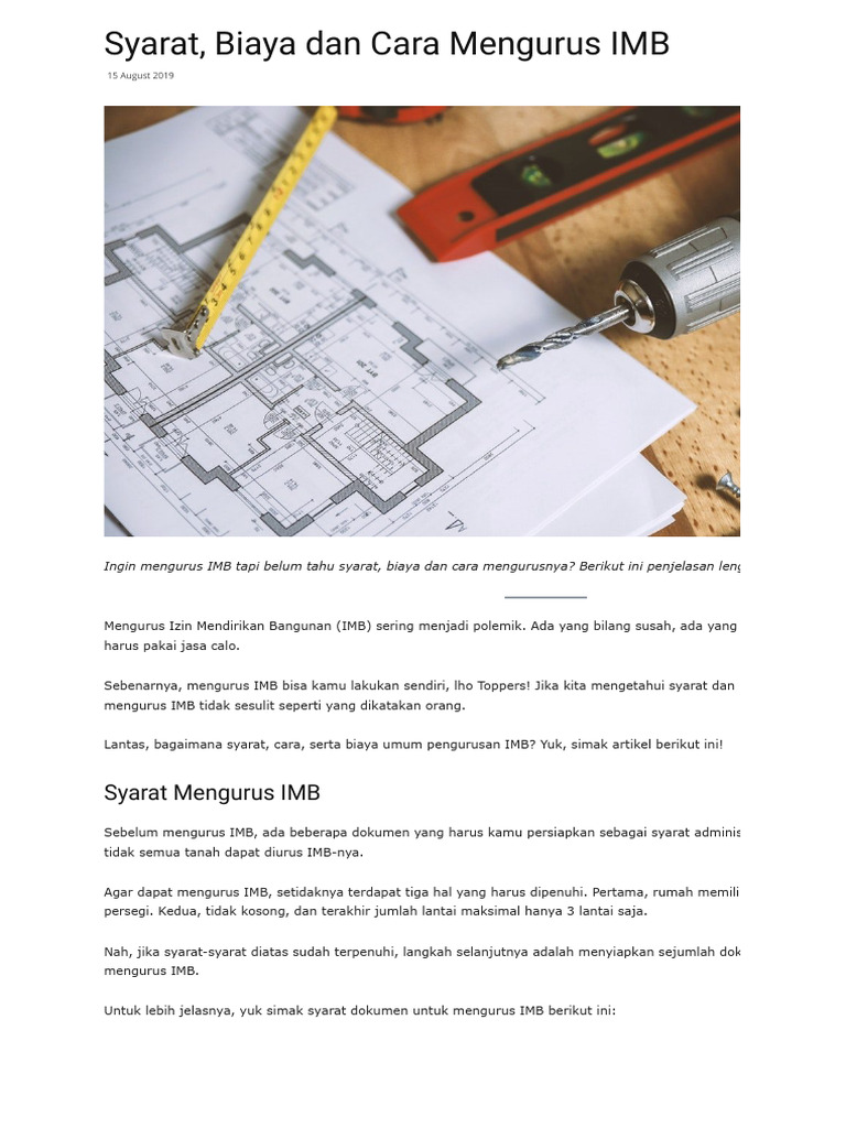 Syarat, Biaya Dan Cara Mengurus IMB - Tokopedia Blog | PDF