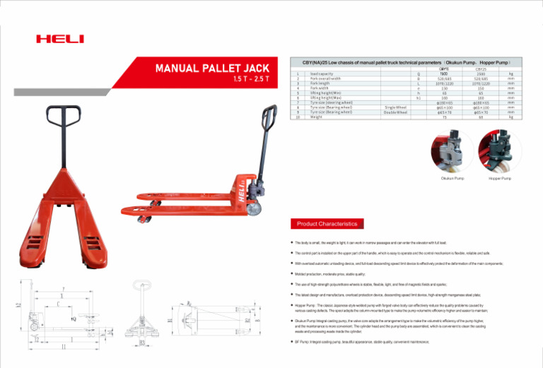 Manual Standard Pallet Jack HELI Spec Sheet | PDF
