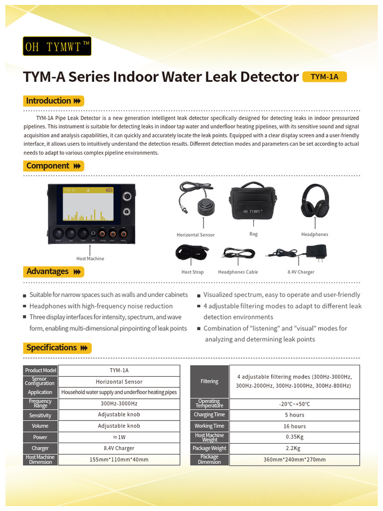 Tym-1a Indoor Water Leak Detector | PDF | Sensor | Headphones