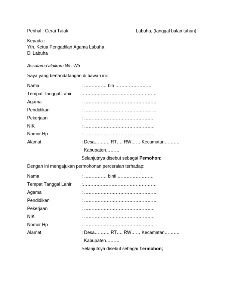 Contoh Cerai Talak | PDF