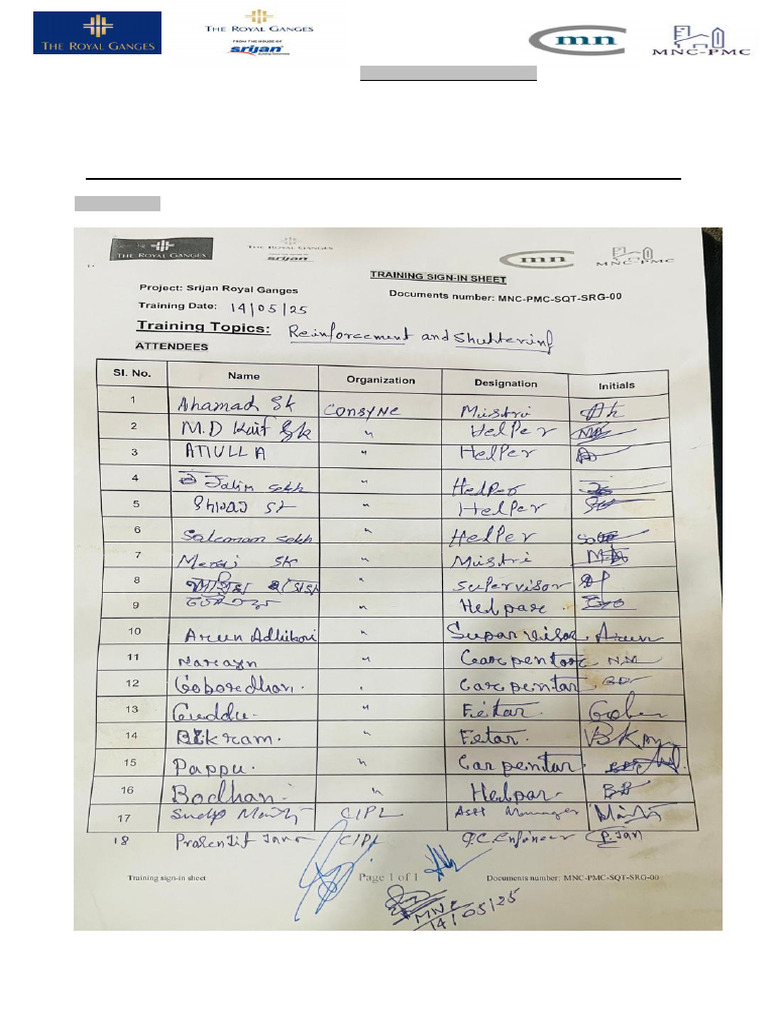 TRAINING ATTENDEE Royal Ganges 14.05.25 MNC-PMC-SQT-SRG-010 | PDF