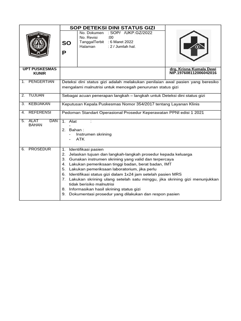 Sop Deteksi Dini Status Gizi | PDF