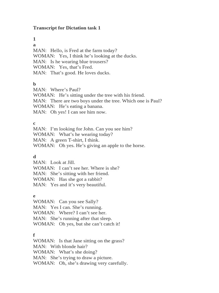 Transcript For Dictation Task 1 | PDF