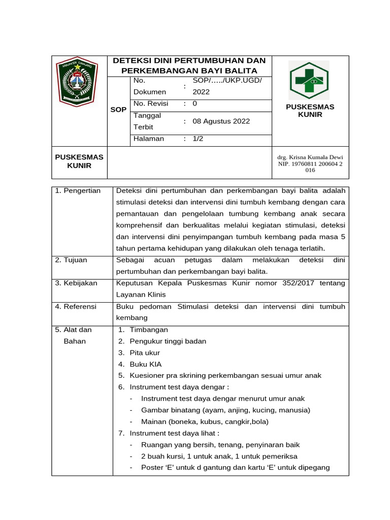 Sop Deteksi Dini Tumbang Balita | PDF