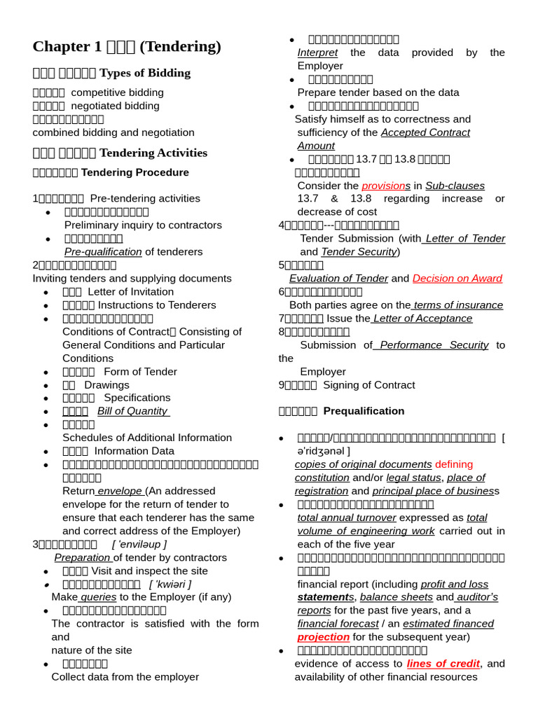 招投标 (Tendering) 【国际工程实务英语】 | PDF | Specification (Technical Standard) | Addendum