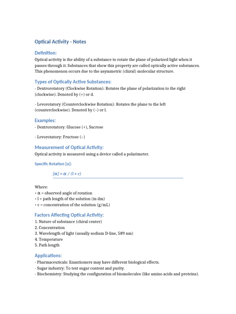 Understanding Optical Activity in Chemistry | PDF