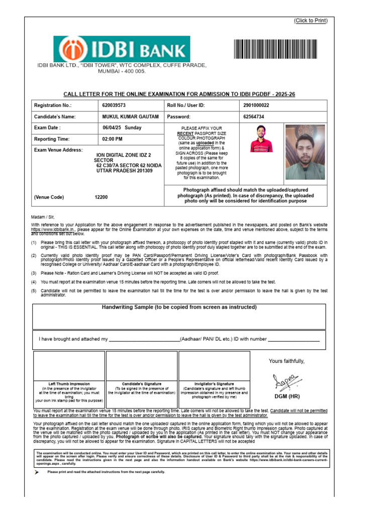 Admissions To IDBI PGDBF - 2025-2 | PDF | Identity Document | Driver's License