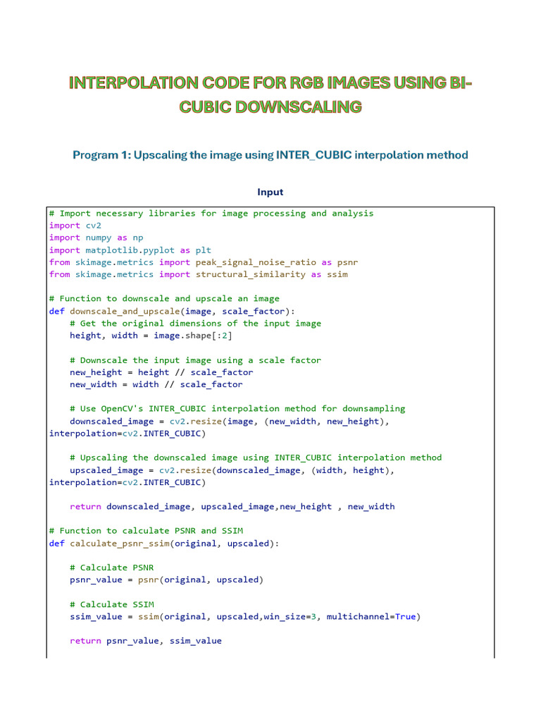 Practical Implementation of Super Resolution Using OpenCV and SSIM PSNR Metrics | PDF | Image ...