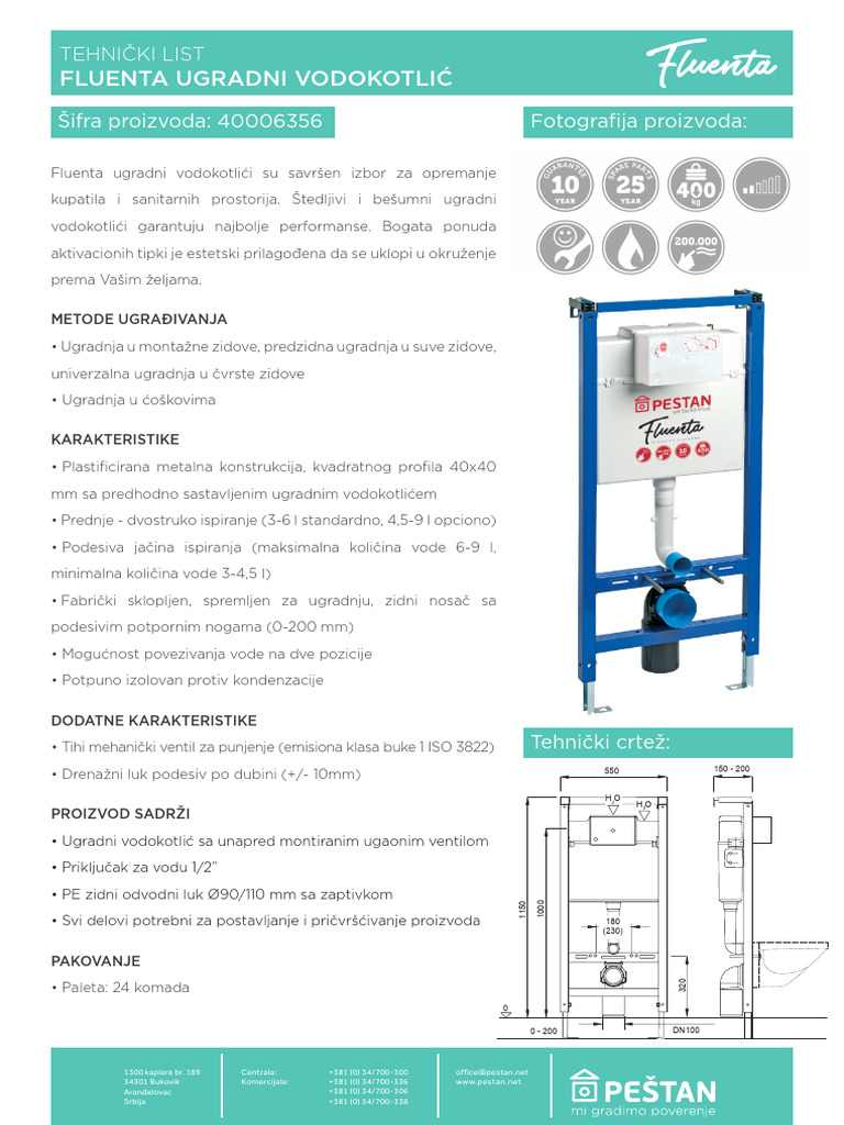 Fluenta Vodokotlic Tehnički List | PDF