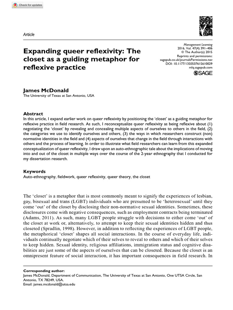Reflexivity - Mcdonald 2015 Expanding Queer Reflexivity The Closet As A ...