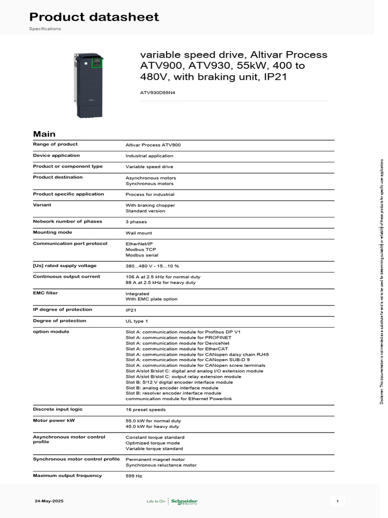 Schneider Electric Altivar-Process-ATV900 ATV930D55N4 | PDF | Relay ...