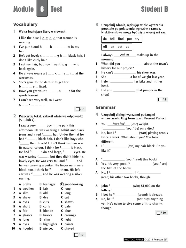 Vocabulary and Grammar Test Module 6 | PDF