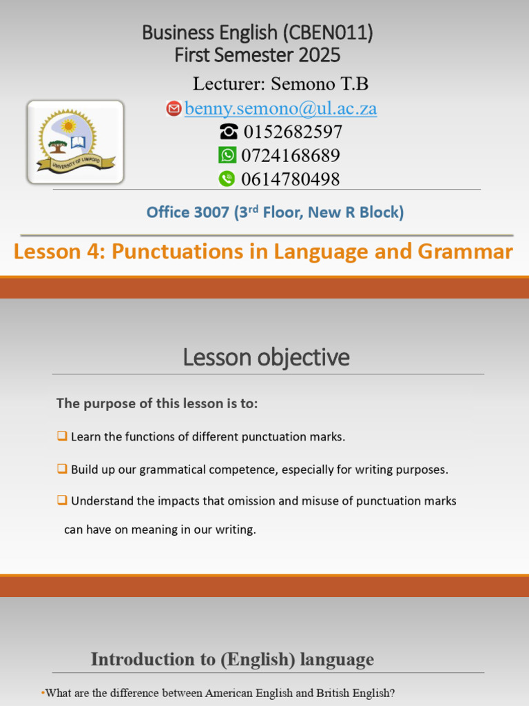 Lesson 4 Language and Grammar(Punctuations) | PDF | Ellipsis | Comma