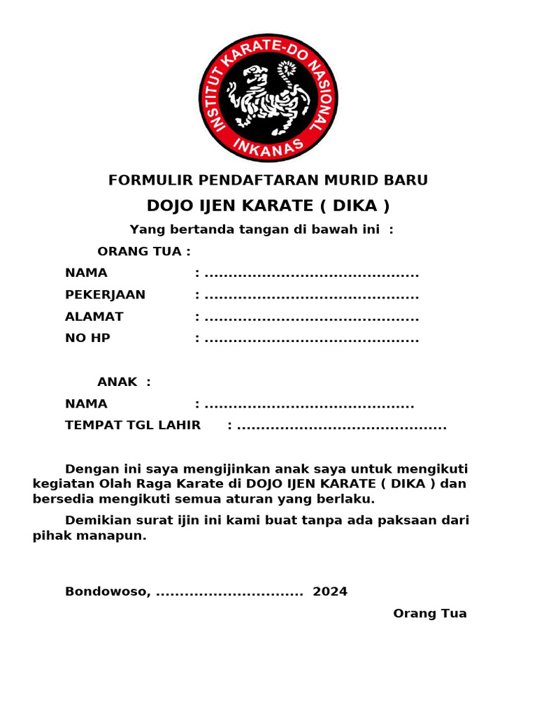 Formulir Pendaftaran Dojo | PDF